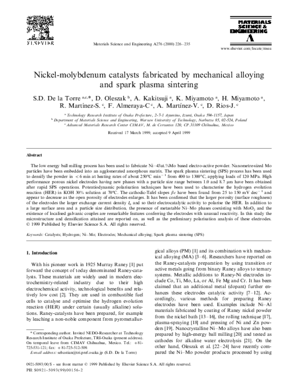 (PDF) Nickel-molybdenum catalysts fabricated by mechanical alloying and ...