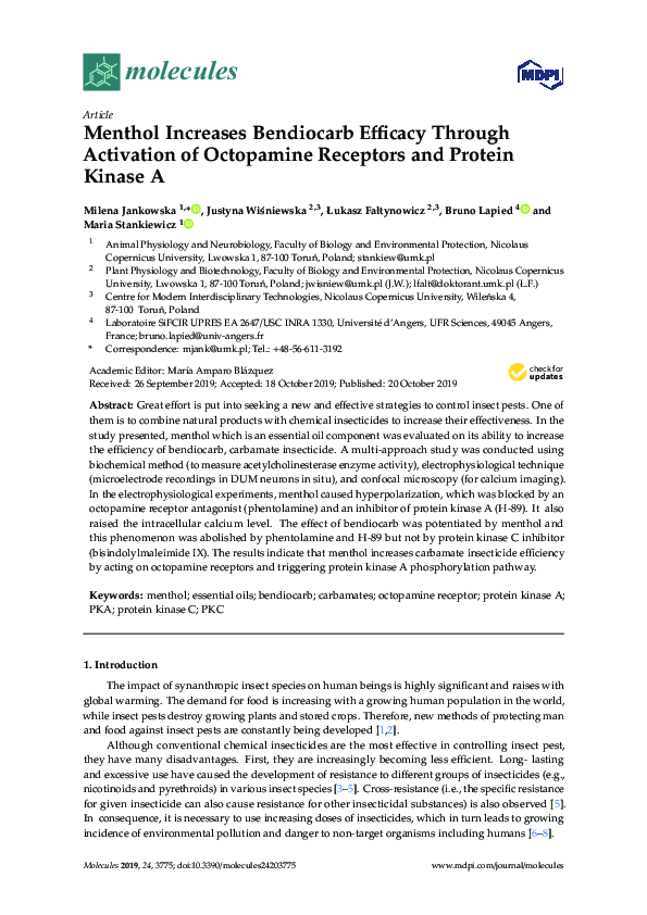 (PDF) Menthol Increases Bendiocarb Efficacy Through Activation of ...