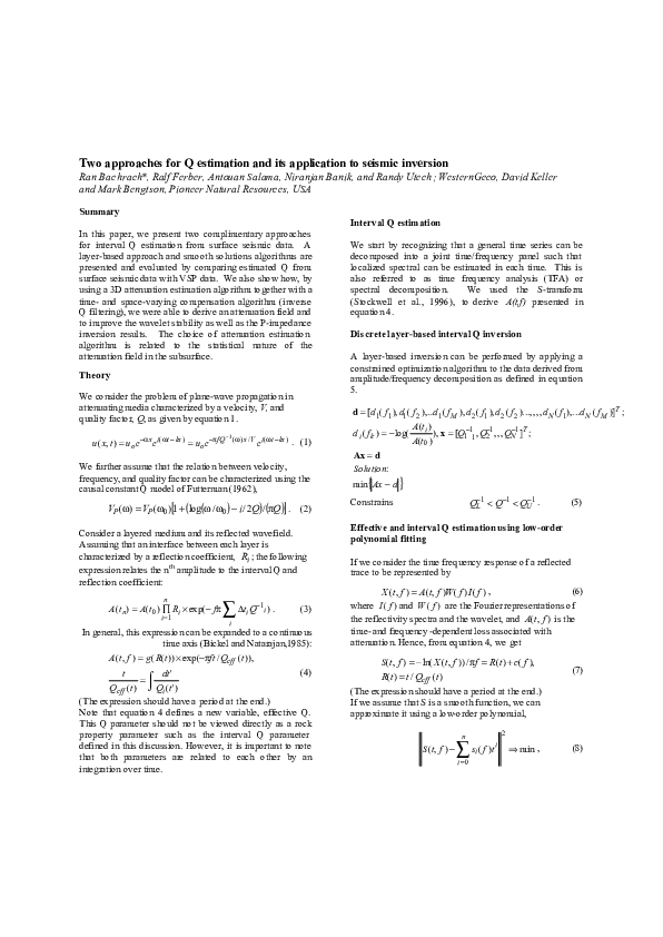 (PDF) Two approaches for Q estimation and its application to seismic ...