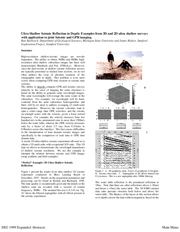 (PDF) Ultra shallow seismic reflection in depth: Examples from 3D and 2D ultra shallow surveys ...