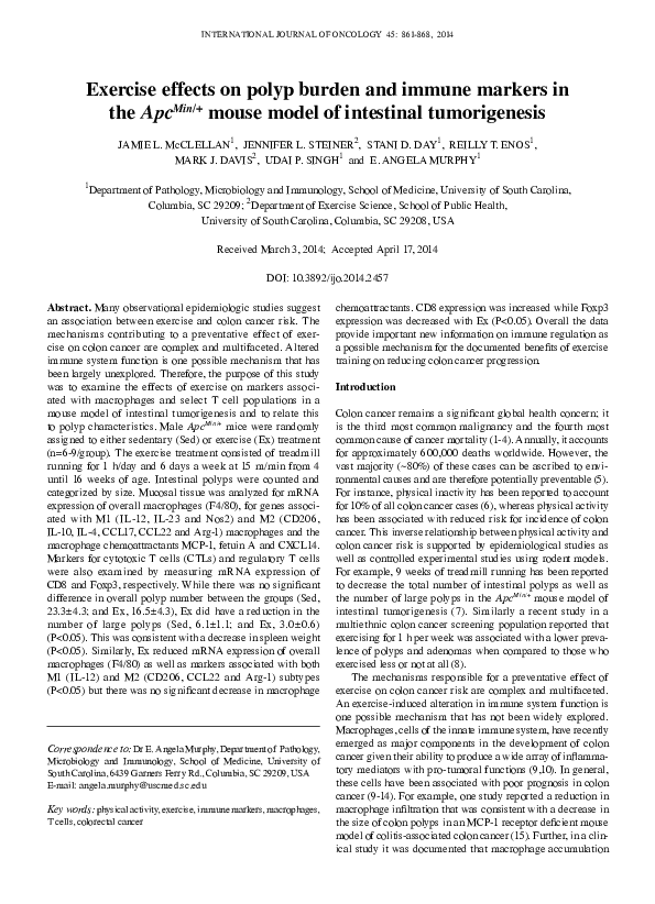 (PDF) Exercise effects on polyp burden and immune markers in the ApcMin ...