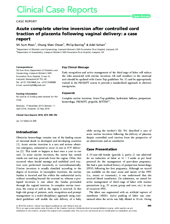 (PDF) Acute complete uterine inversion after controlled cord traction ...