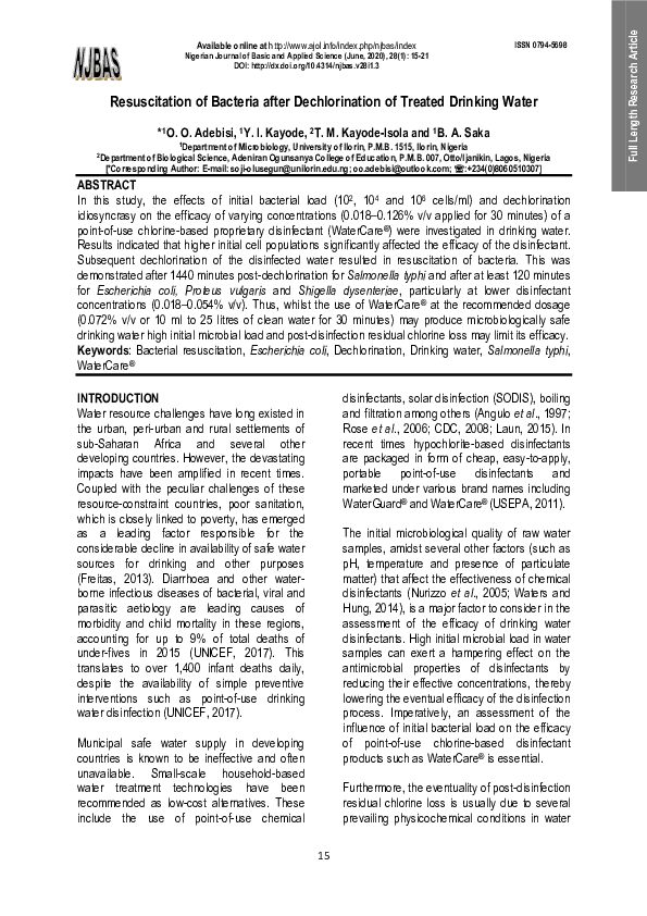 (PDF) Resuscitation of Bacteria after Dechlorination of Treated ...