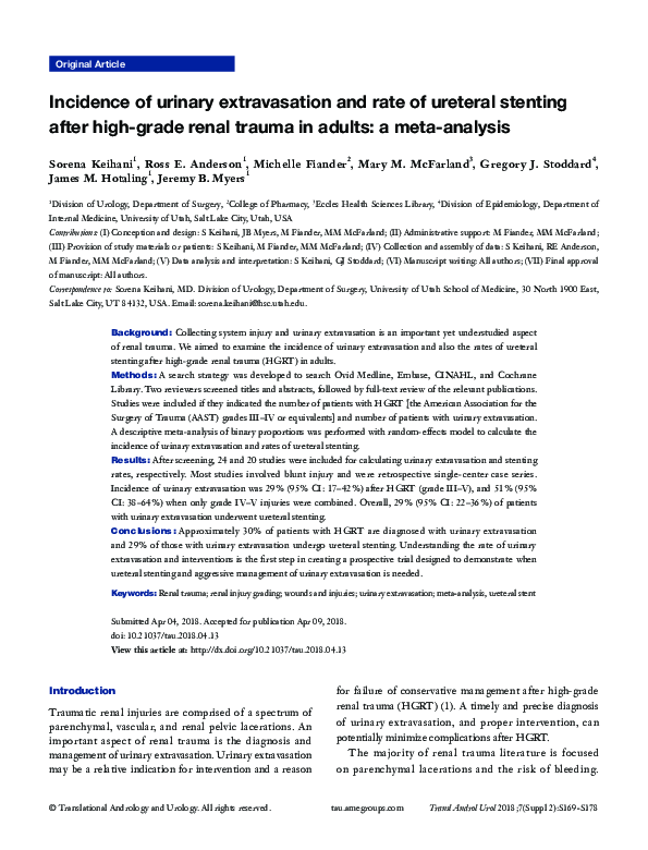 (PDF) Incidence of urinary extravasation and rate of ureteral stenting ...