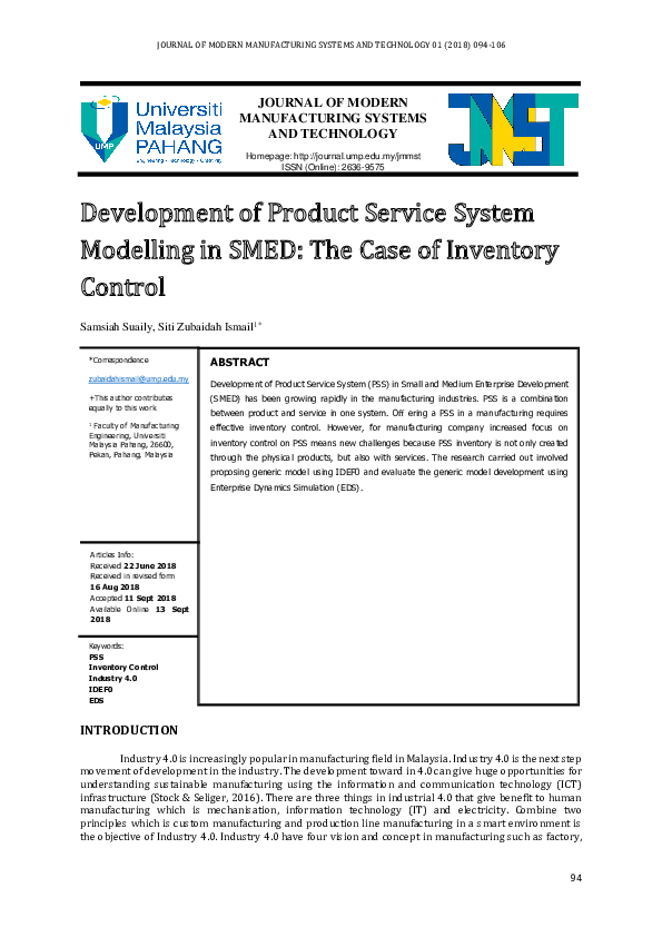 (PDF) Development of Product Service System Modelling in SMED: The Case ...