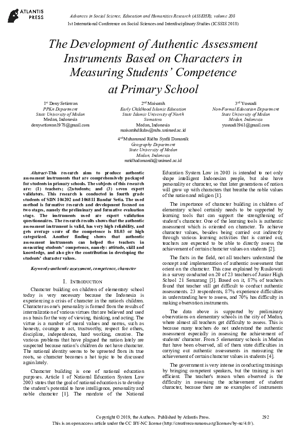 (PDF) The Development of Authentic Assessment Instruments Based on Characters in Measuring ...