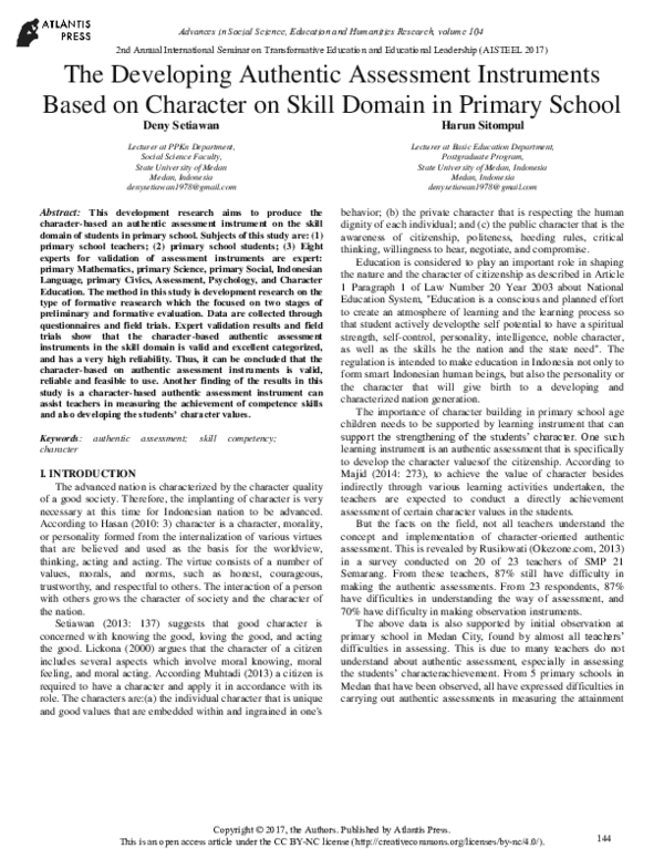 (PDF) The Developing Authentic Assessment Instruments Based On Character On Skill Domain In ...