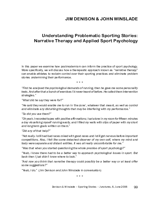 (PDF) Understanding problematic sporting stories: Narrative therapy and ...