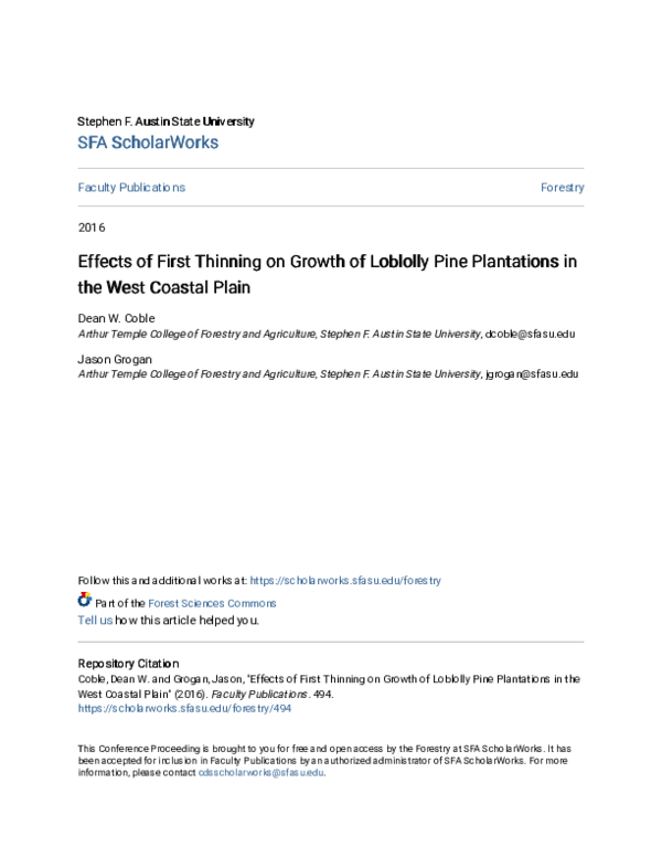 (PDF) Effects of first thinning on growth of loblolly pine plantations ...