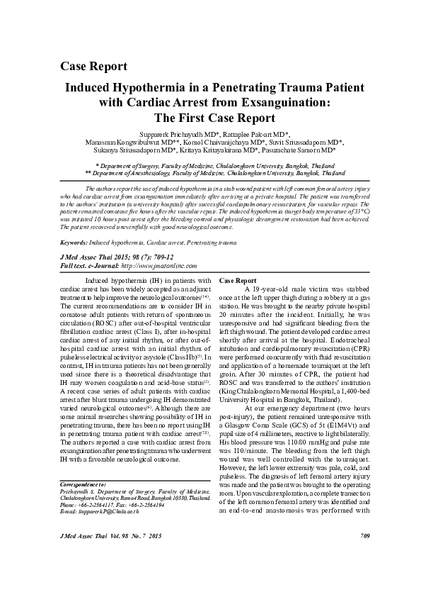 (PDF) Induced Hypothermia in a Penetrating Trauma Patient with Cardiac ...