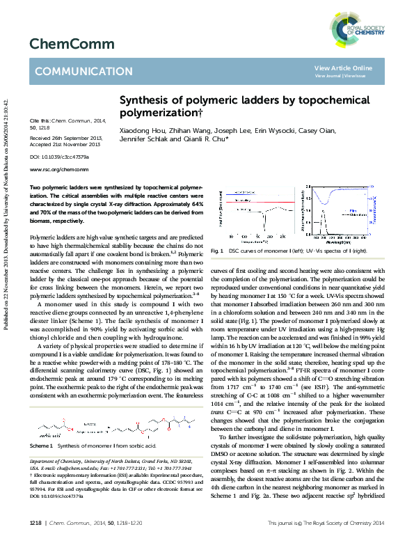 (PDF) Synthesis of polymeric ladders by topochemical polymerization