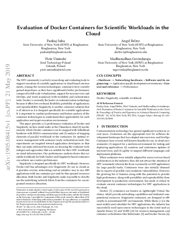 Pdf Evaluation Of Docker Containers For Scientific Workloads In The Cloud