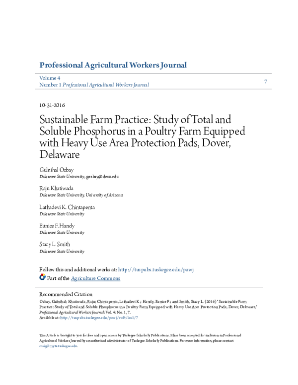 (PDF) Sustainable Farm Practice: Study of Total and Soluble Phosphorus ...