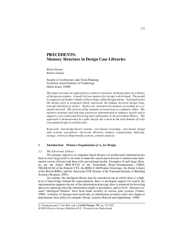 (PDF) PRECEDENTS: memory structure in design case libraries