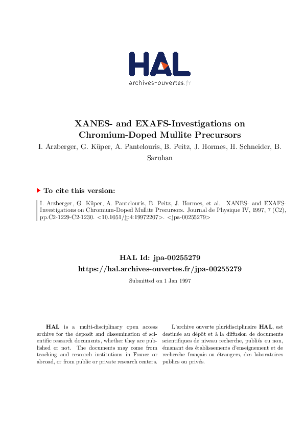 (PDF) XANES- and EXAFS-Investigations on Chromium-Doped Mullite Precursors