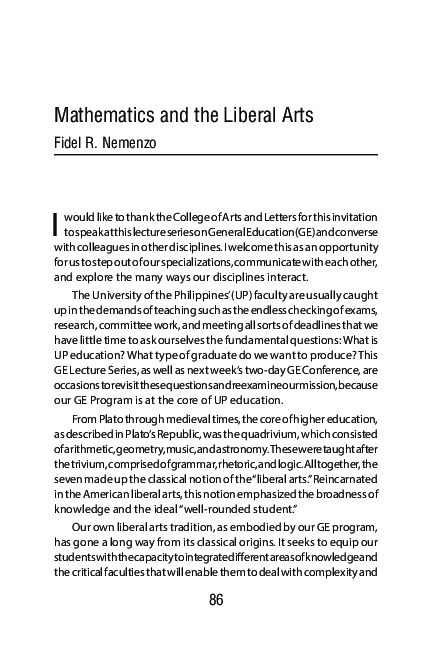 (PDF) Mathematics and the Liberal Arts