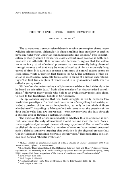 (PDF) Theistic evolution: deism revisited?