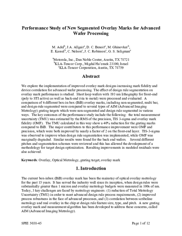 (PDF) Performance study of new segmented overlay marks for advanced ...