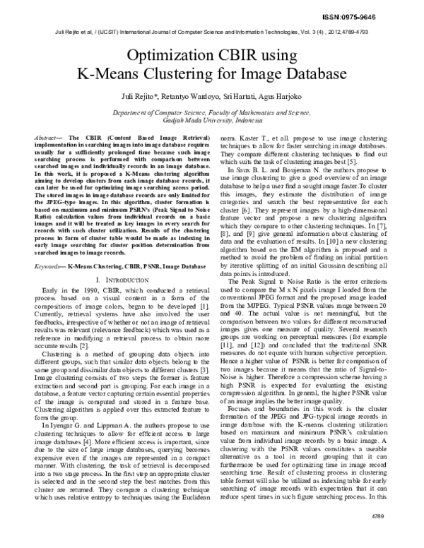 (PDF) Optimization CBIR using K-Means Clustering for Image Database