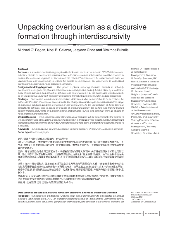 (PDF) O’ Regan, M., Salazar, N.B., Choe, J. and Buhalis, D. (2022 ...