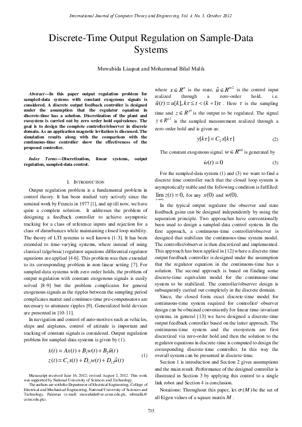 (PDF) Discrete-Time Output Regulation on Sample-Data Systems