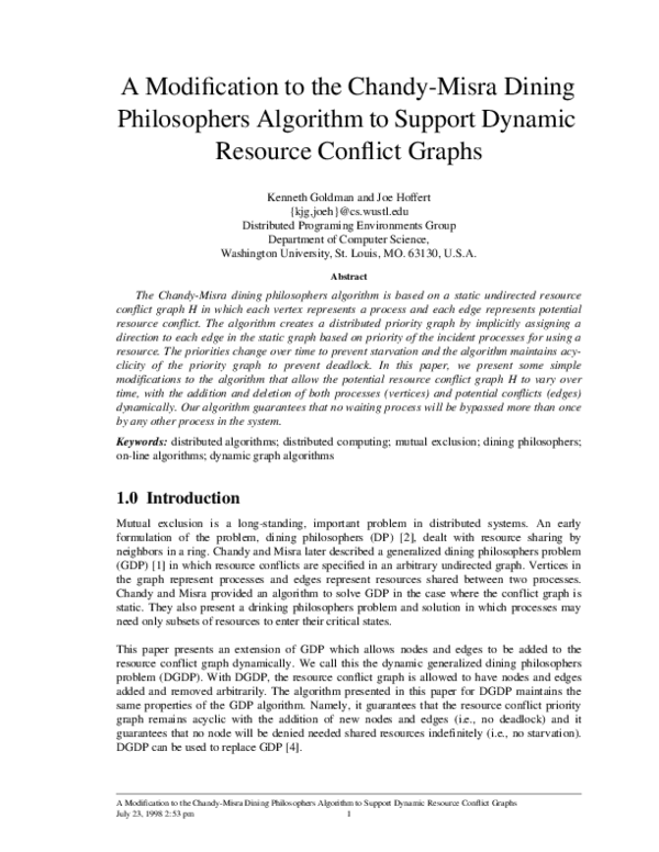 (PDF) A Modification to the Chandy-Misra Dining Philosophers Algorithm to Support Dynamic ...
