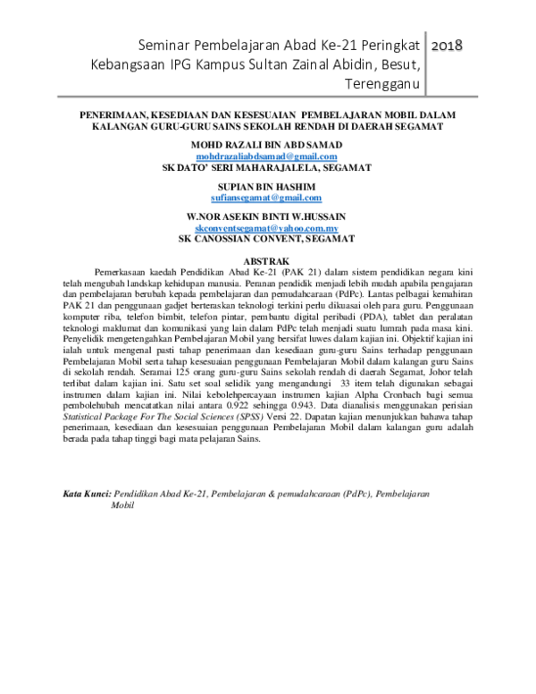 (PDF) PENERIMAAN, KESEDIAAN DAN KESESUAIAN PEMBELAJARAN MOBIL DALAM ...