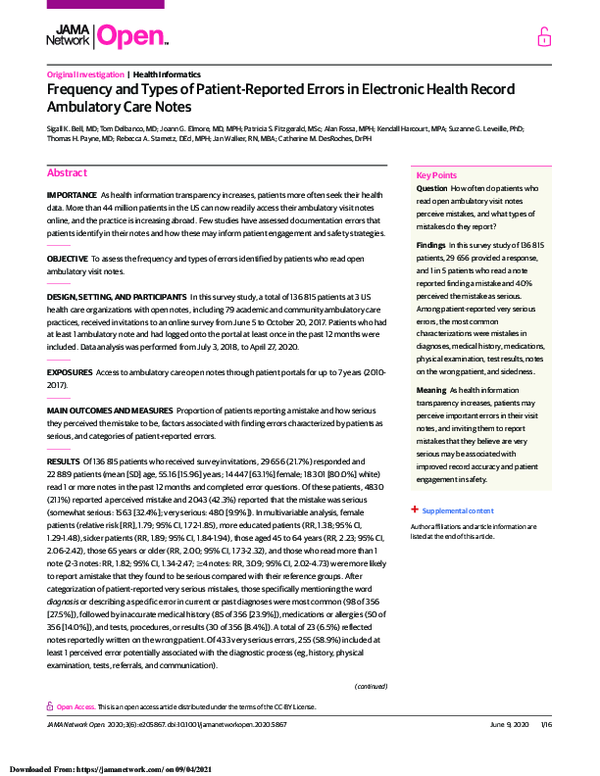 (PDF) Frequency and Types of Patient-Reported Errors in Electronic ...