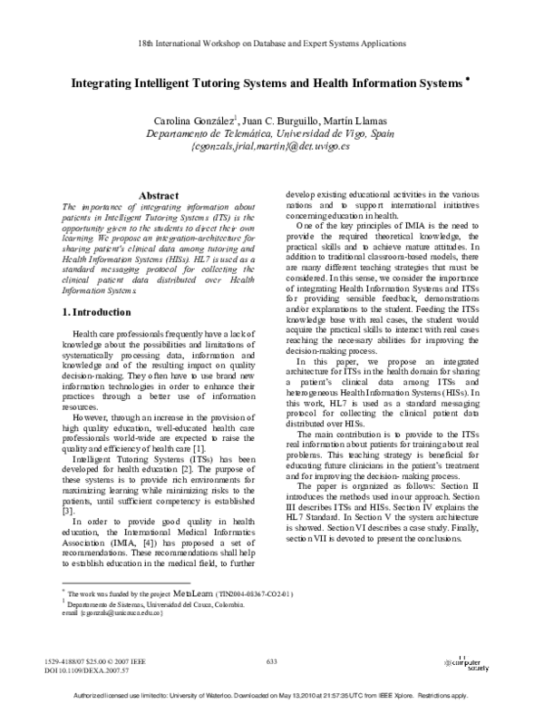 (PDF) Integrating Intelligent Tutoring Systems and Health Information ...