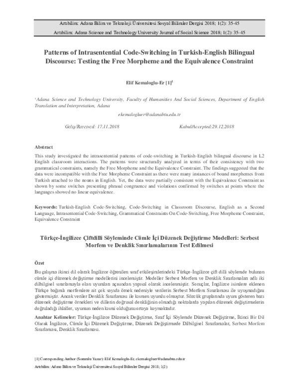 (PDF) Patterns of Intrasentential Code-switching in Turkish-English ...