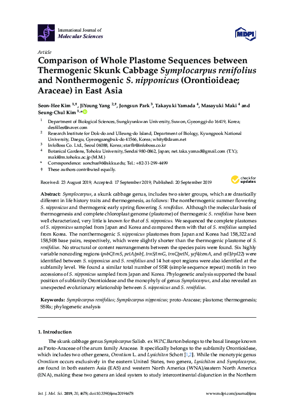 (PDF) Comparison of Whole Plastome Sequences between Thermogenic Skunk ...