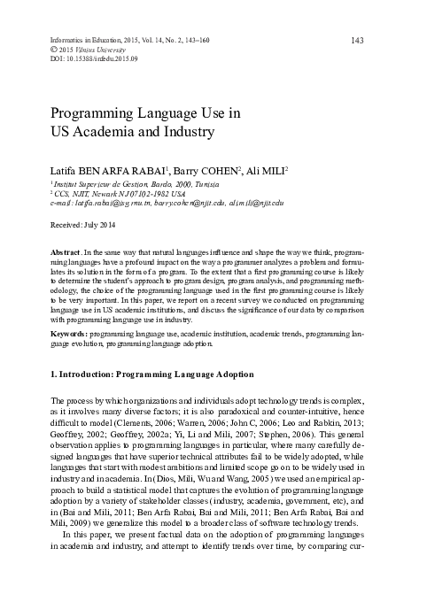 (PDF) Programming Language Use in US Academia and Industry