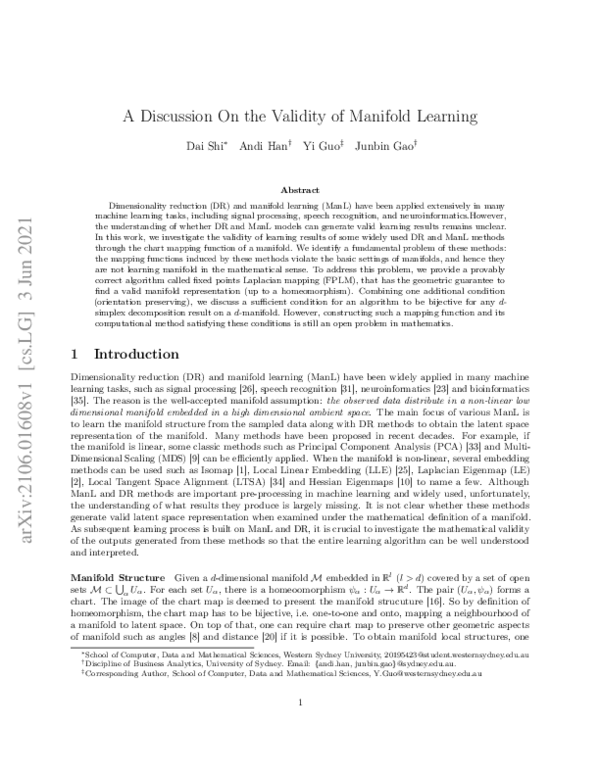 (PDF) A Discussion On the Validity of Manifold Learning