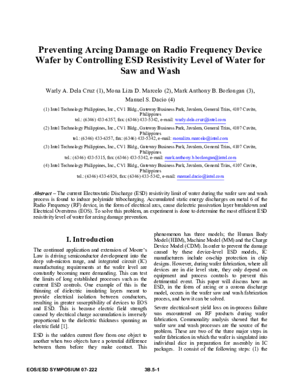 (PDF) Preventing arcing damage on radio frequency device wafer by ...