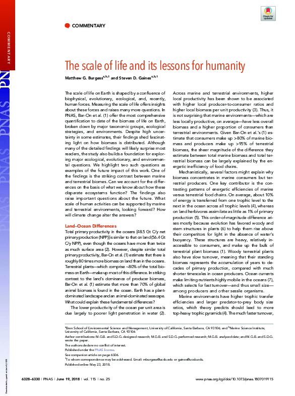 (PDF) The scale of life and its lessons for humanity