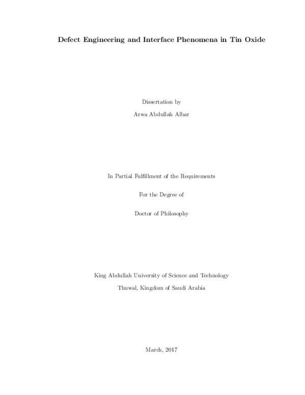(PDF) Defect Engineering and Interface Phenomena in Tin Oxide
