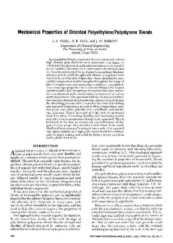 (PDF) Mechanical properties of oriented polyethylene/polystyrene blends