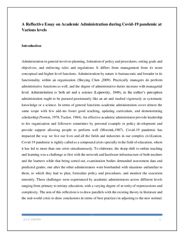 (PDF) A Reflective Essay on Academic Administration during Covid-19 ...