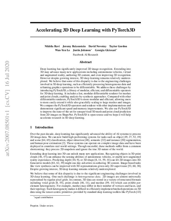 (PDF) Accelerating 3D deep learning with PyTorch3D