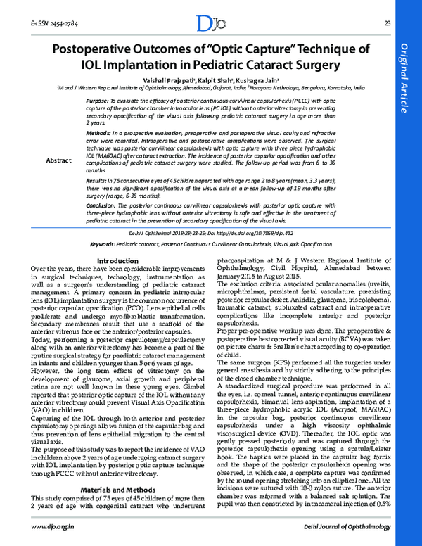 (PDF) Postoperative Outcomes of “Optic Capture” Technique of IOL ...