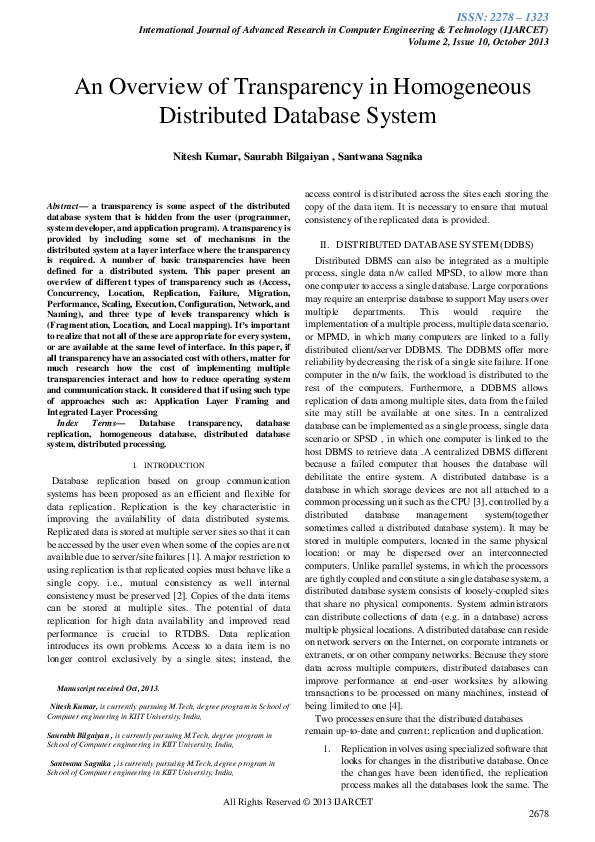 (PDF) The An Overview of Transparency in Homogeneous Distributed Database System