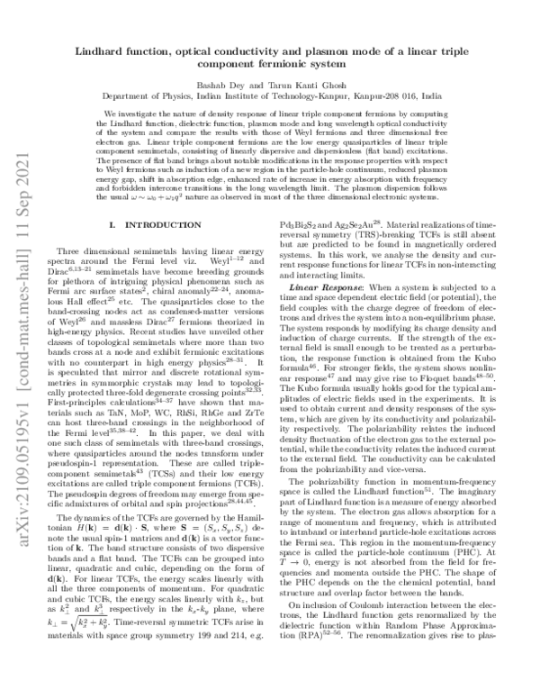 (PDF) Lindhard function, optical conductivity and plasmon mode of a ...