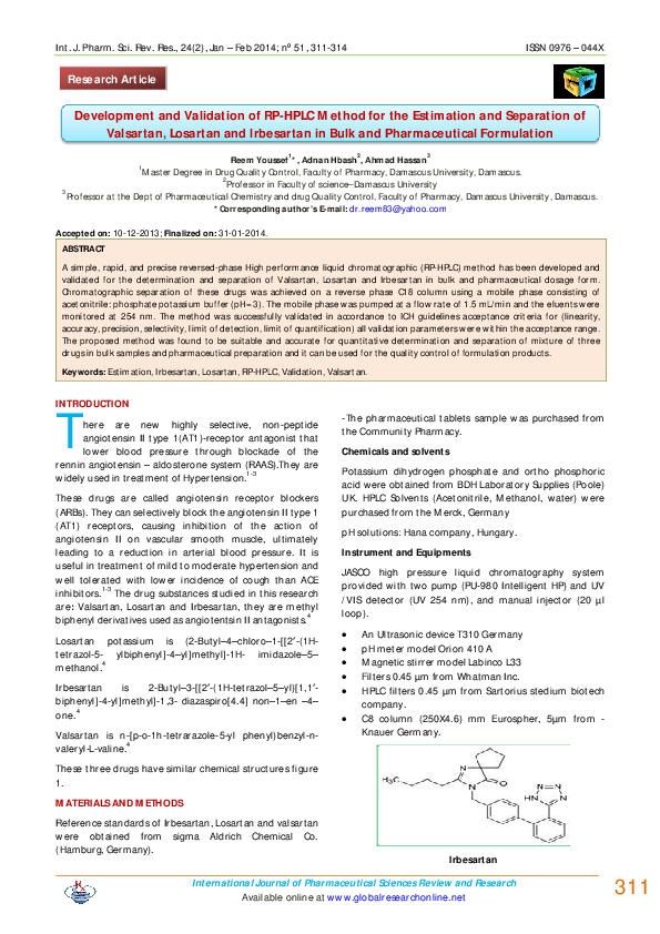 Pdf Development And Validation Of Rp Hplc Method For The Estimation And Separation Of