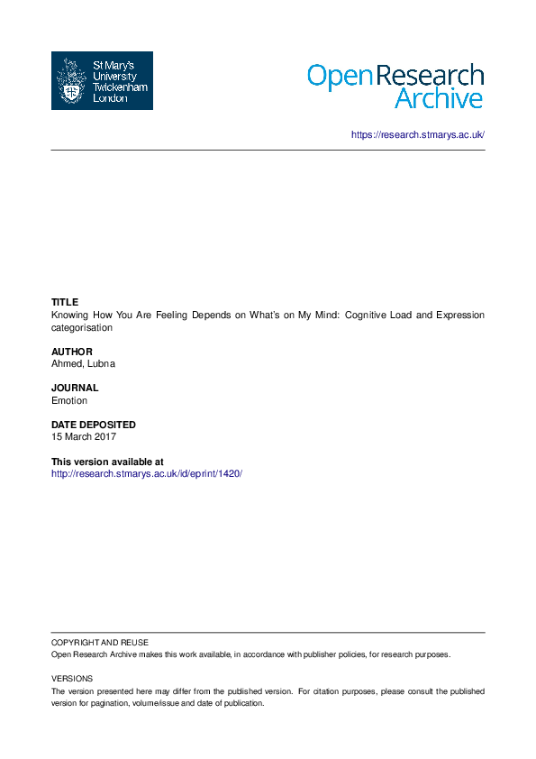 (PDF) Knowing How You Are Feeling Depends on What's on My Mind ...