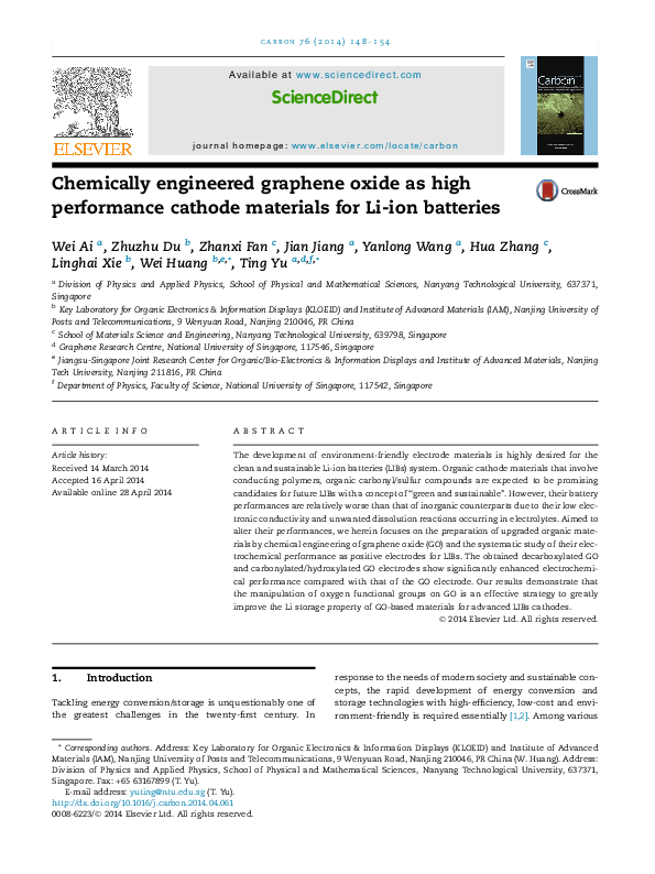 (PDF) Chemically engineered graphene oxide as high performance cathode ...