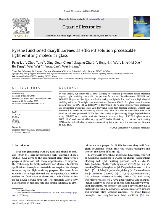 (PDF) Pyrene functioned diarylfluorenes as efficient solution ...