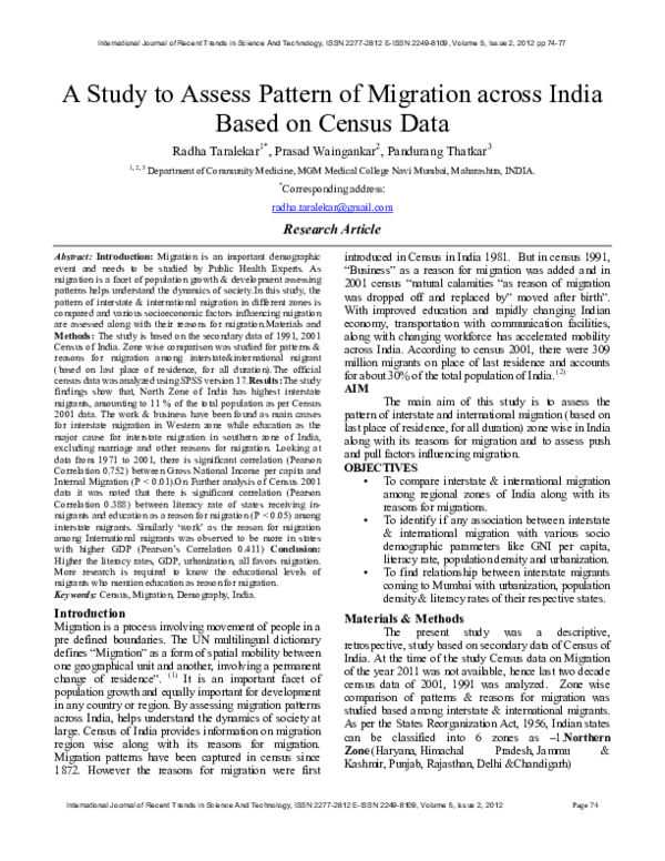 (PDF) A Study to Assess Pattern of Migration across India Based on ...