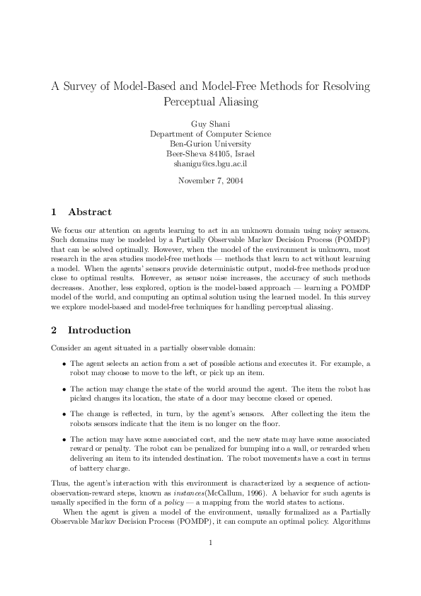 (PDF) A Survey of Model-Based and Model-Free Methods for Resolving Perceptual Aliasing