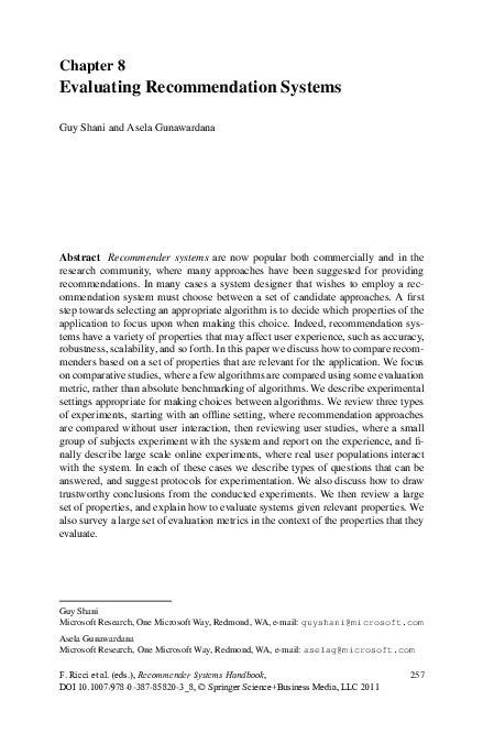 (PDF) Evaluating Recommendation Systems