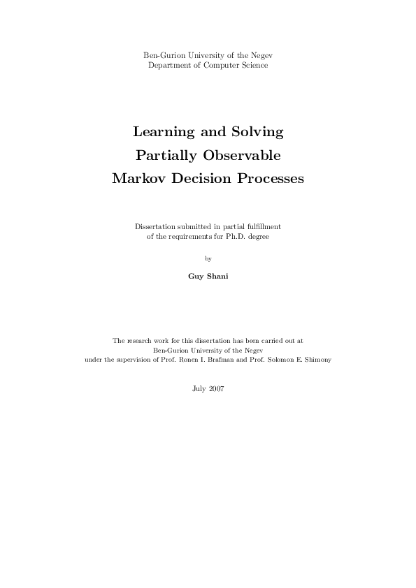 (PDF) Learning and solving partially observable markov decision processes | Guy Shani - Academia.edu